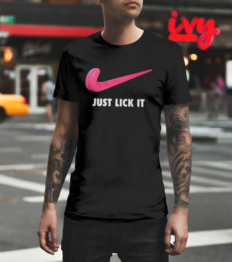 Just Lick It Tongue Swoosh Parody Humor T-Shirt