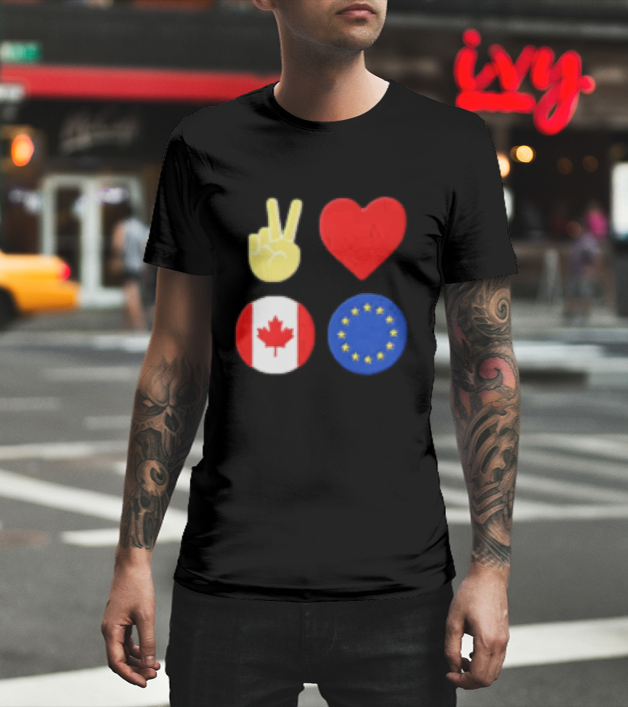 Peace Love Canada Flag European Union Circle Stars T-Shirt