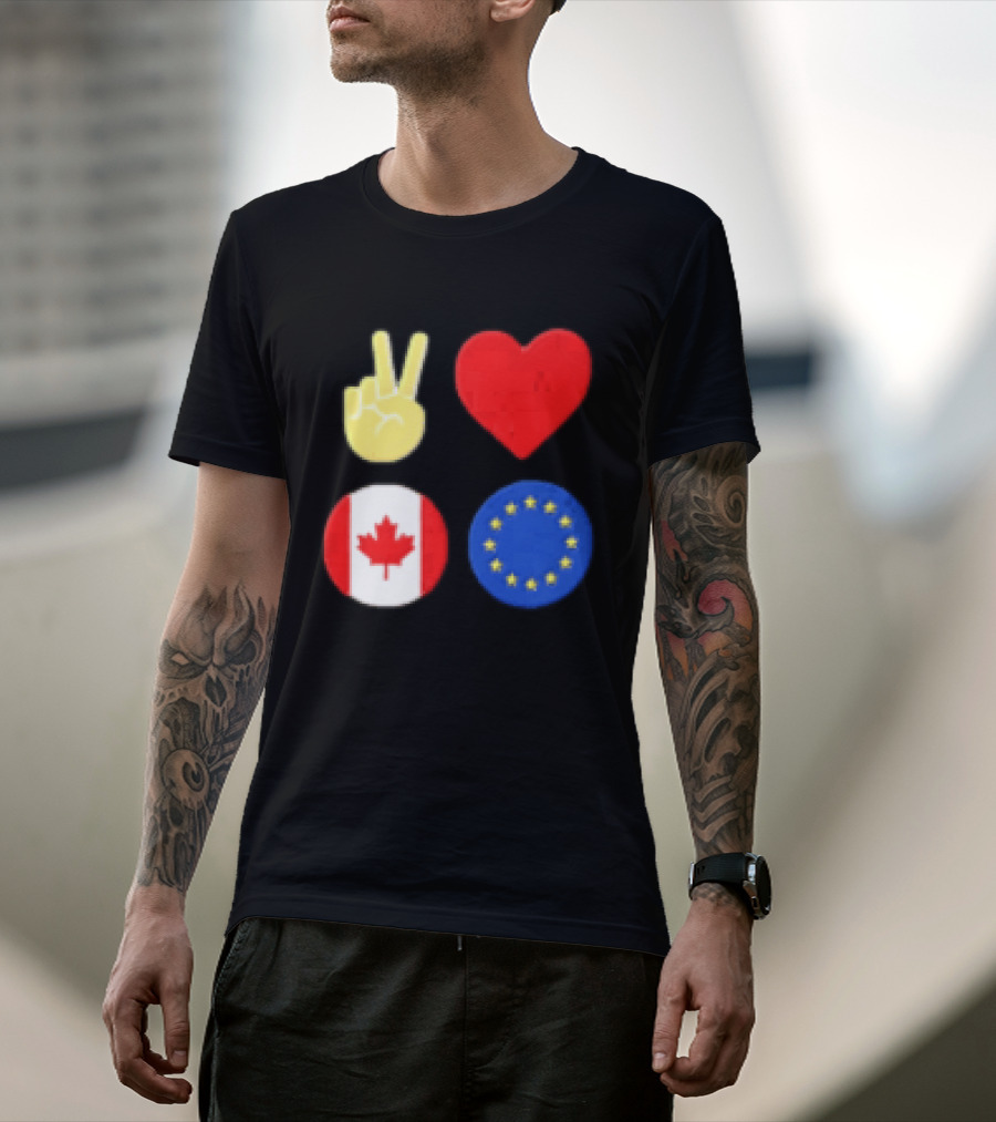 Peace Love Canada Flag European Union Circle Stars T-Shirt