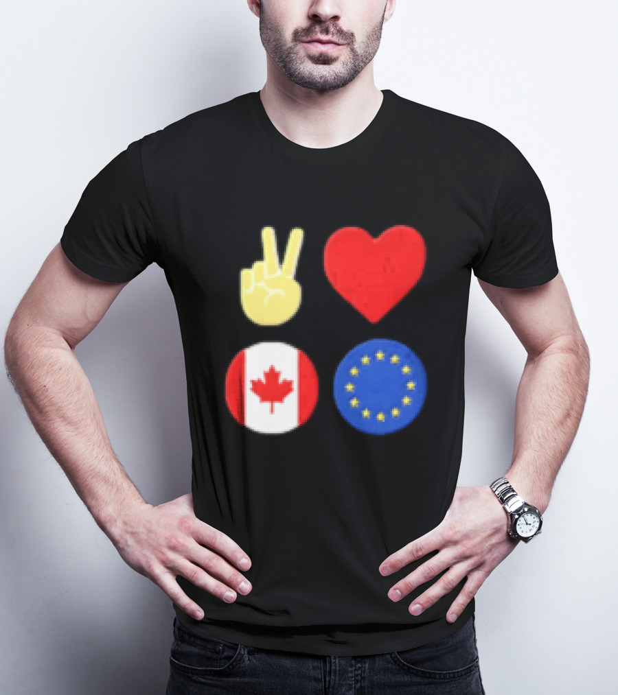 Peace Love Canada Flag European Union Circle Stars T-Shirt