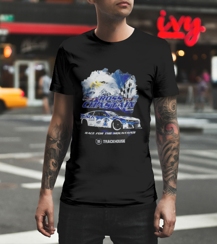 Ross Chastain Trackhouse Busch Light Race For The Mountains Eagle Checkered Flag Racing Car T-Shirt