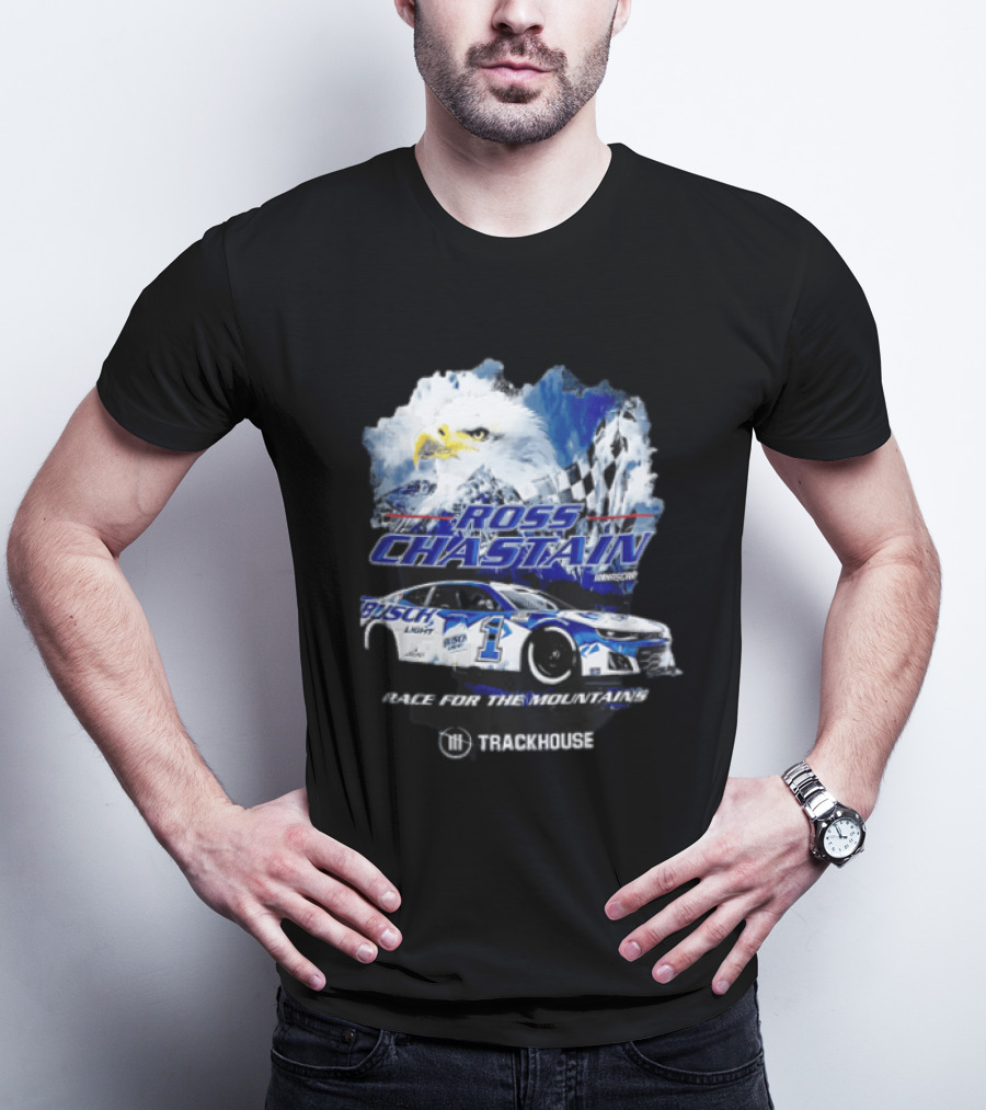 Ross Chastain Trackhouse Busch Light Race For The Mountains Eagle Checkered Flag Racing Car T-Shirt