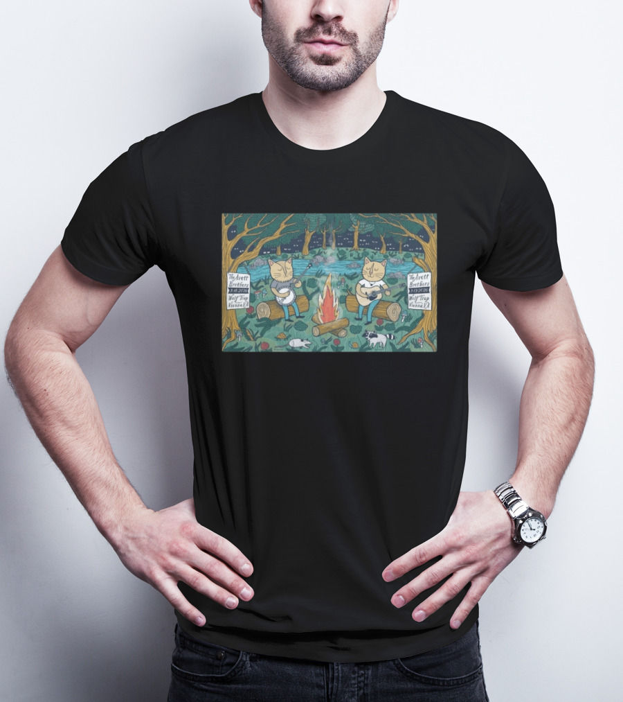 The Avett Brothers Wolf Trap Vienna 2026 Show Cats Playing Instruments Camping Scene T-Shirt
