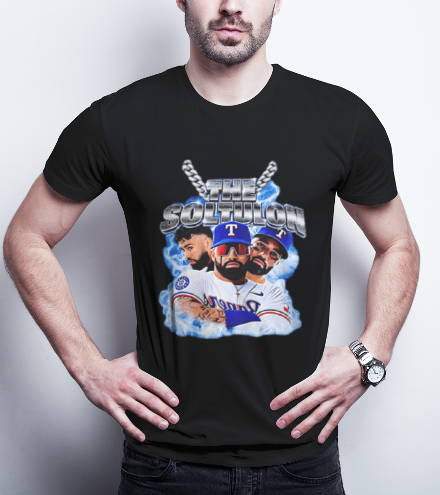 The Soltulon Texas Rangers Baseball Players Trio With Electric Blue T-Shirt