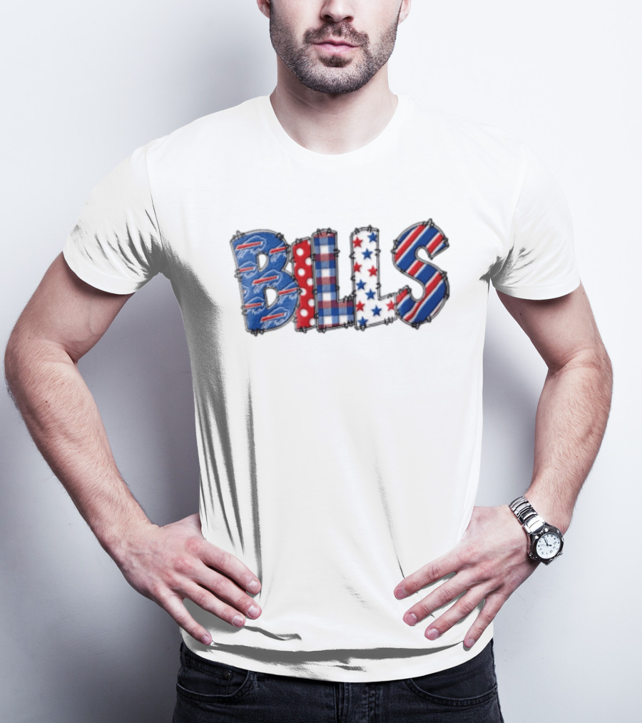 Buffalo Bills Stitched Patchwork Stars Stripes Polka Dot T-Shirt