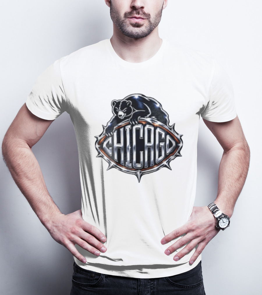 Chicago Bears Black Bear Crouching Over T-Shirt