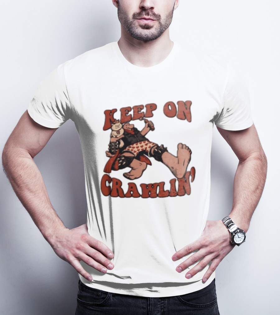 Keep On Crawlin Fat Freddys Cat Cartoon Man Holding Dynamite Cat T-Shirt