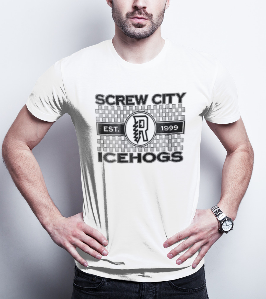 Screw City Rockford IceHogs Letter R 1999 Checkered T-Shirt