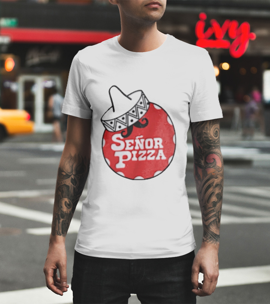 Señor Pizza Red Apron With Mustache And Patterned Collar T-Shirt