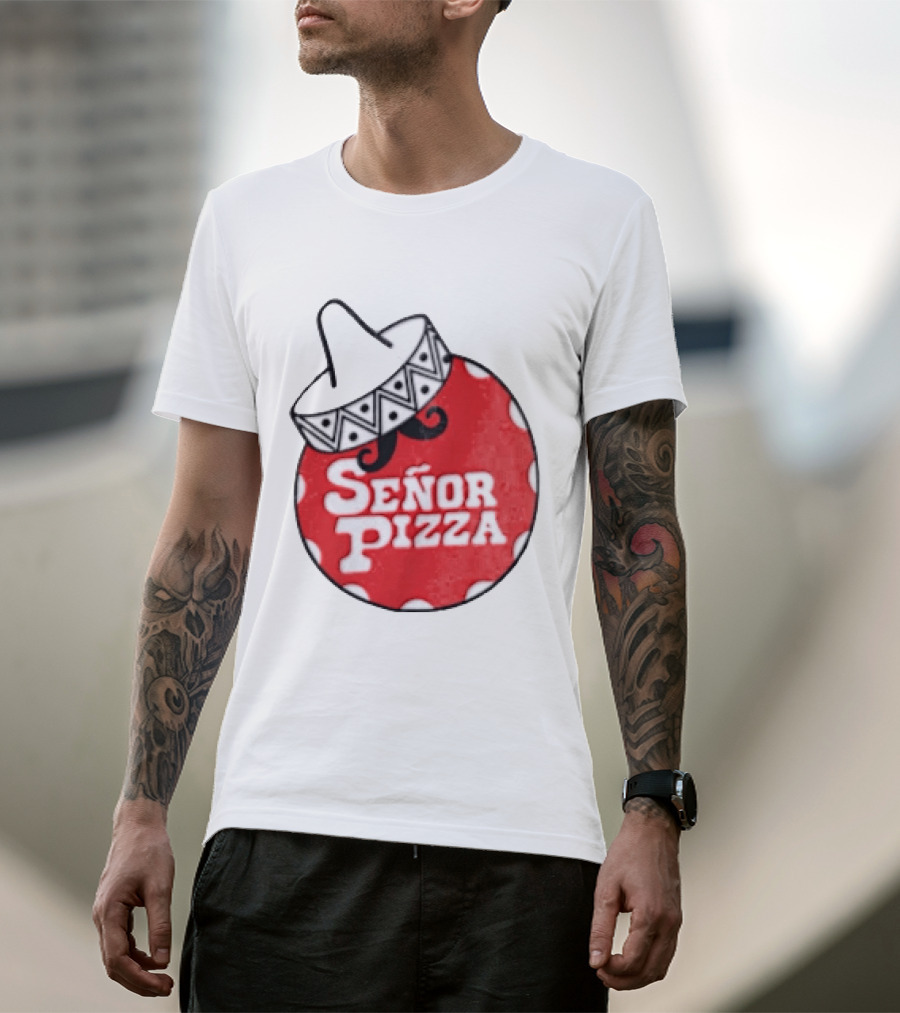 Señor Pizza Red Apron With Mustache And Patterned Collar T-Shirt