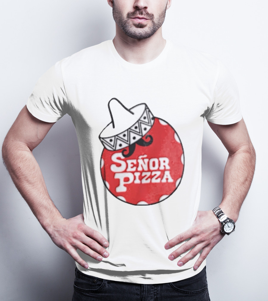 Señor Pizza Red Apron With Mustache And Patterned Collar T-Shirt