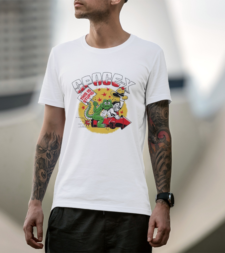Space X Monkey Cartoon On Rocket With Stars T-Shirt