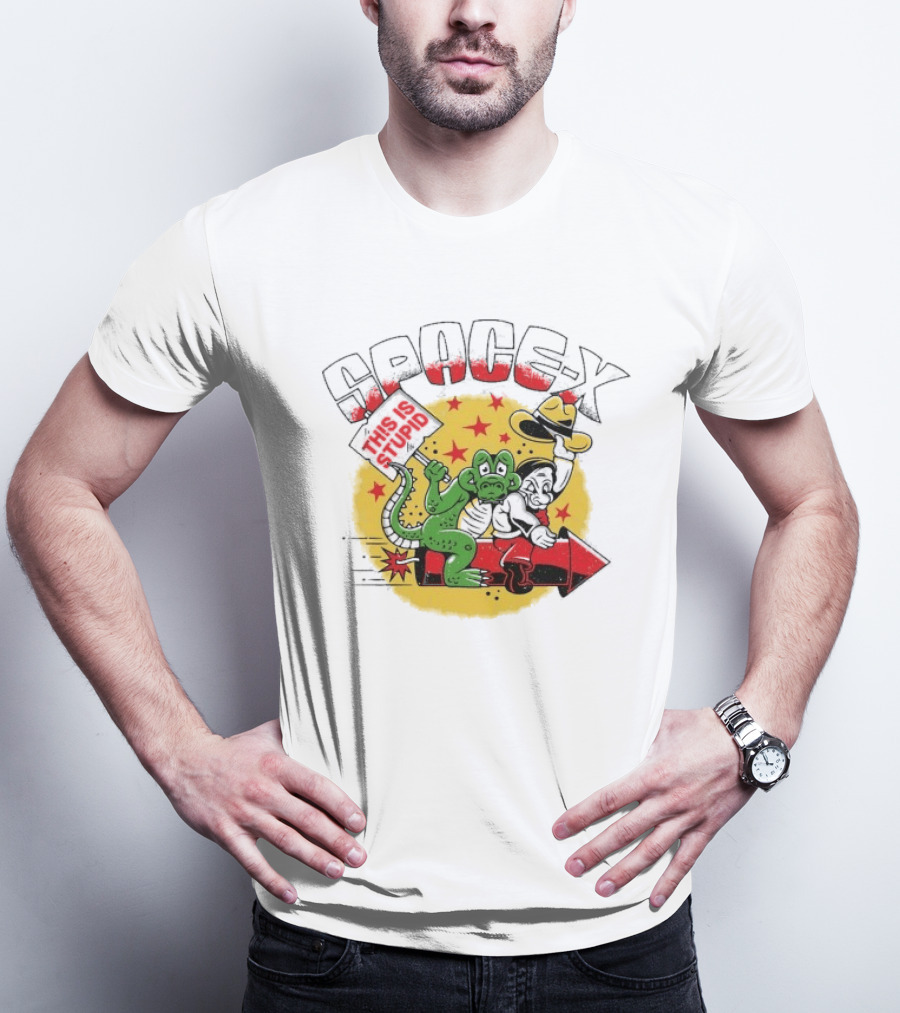 Space X Monkey Cartoon On Rocket With Stars T-Shirt