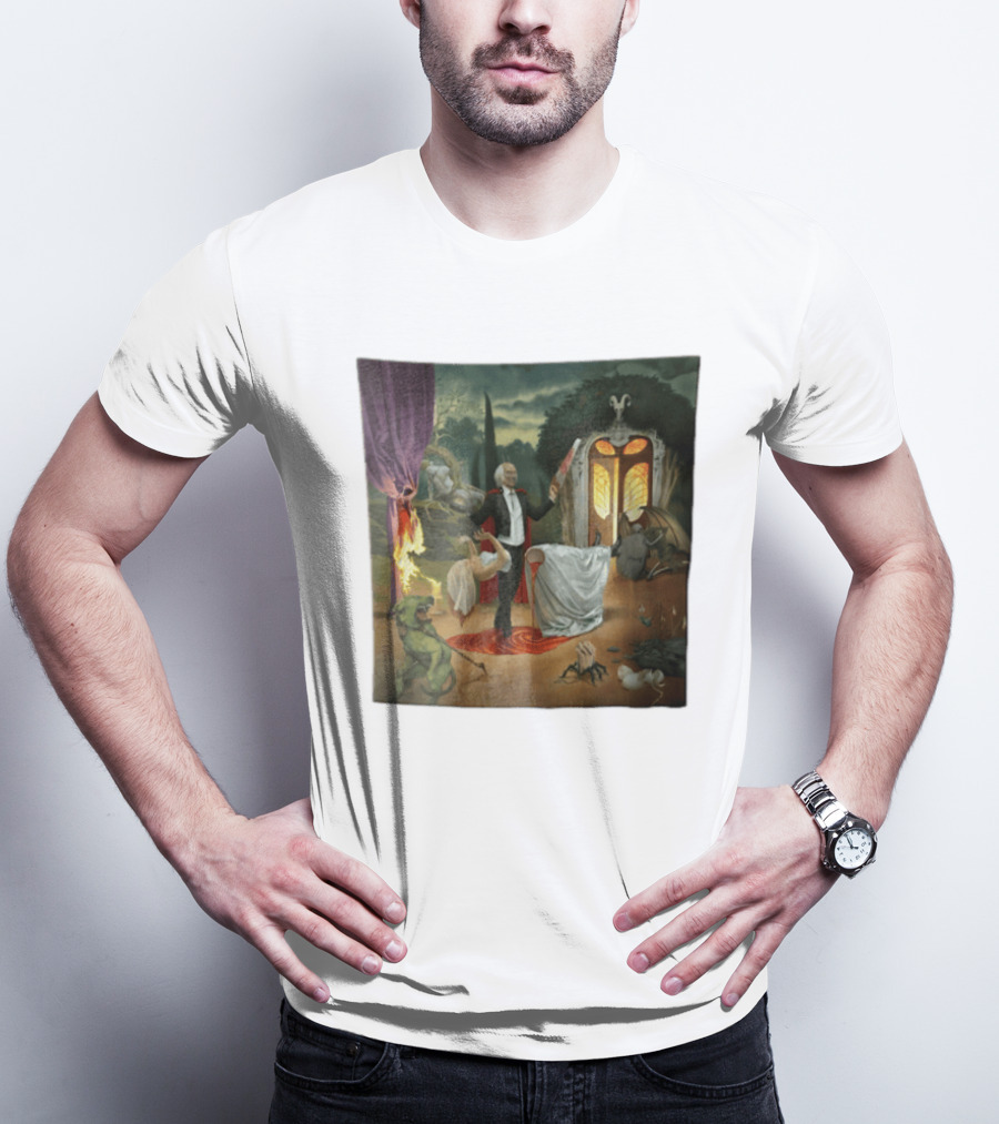 Surreal Gothic Man With Candle And Floating Figures Mysterious Enchantment T-Shirt