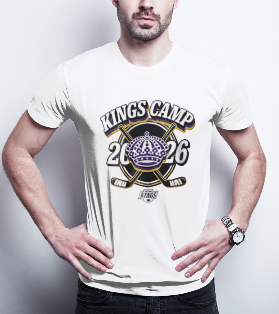 Kings Camp 2026 Los Angeles Crown Crossed Hockey Sticks T-Shirt