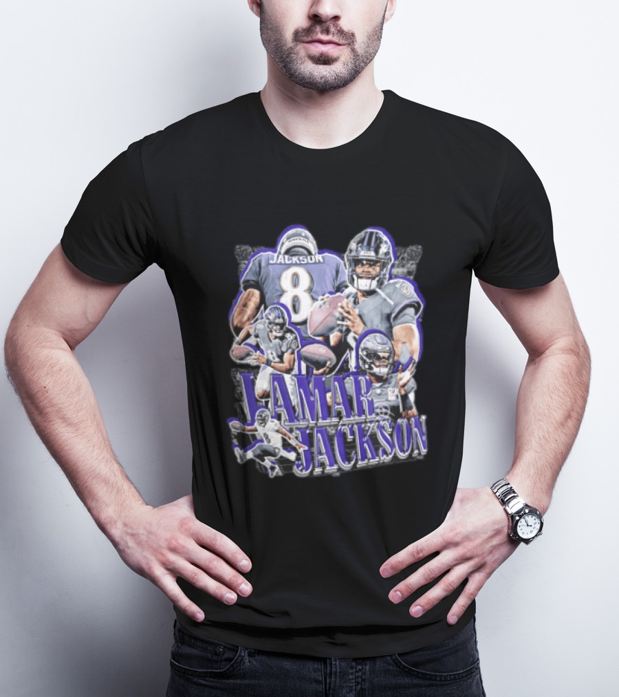 Lamar Jackson Baltimore Ravens Football Collage Action Poses T-Shirt