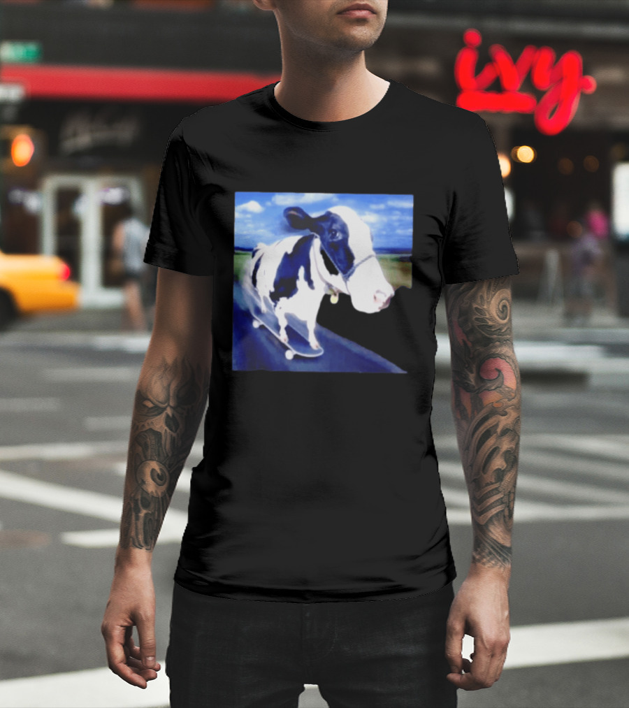 Cow Skateboarding Adventure On Open Road T-Shirt