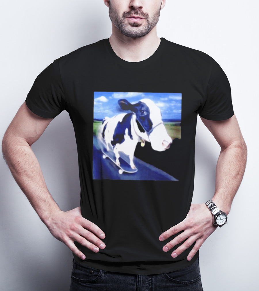 Cow Skateboarding Adventure On Open Road T-Shirt