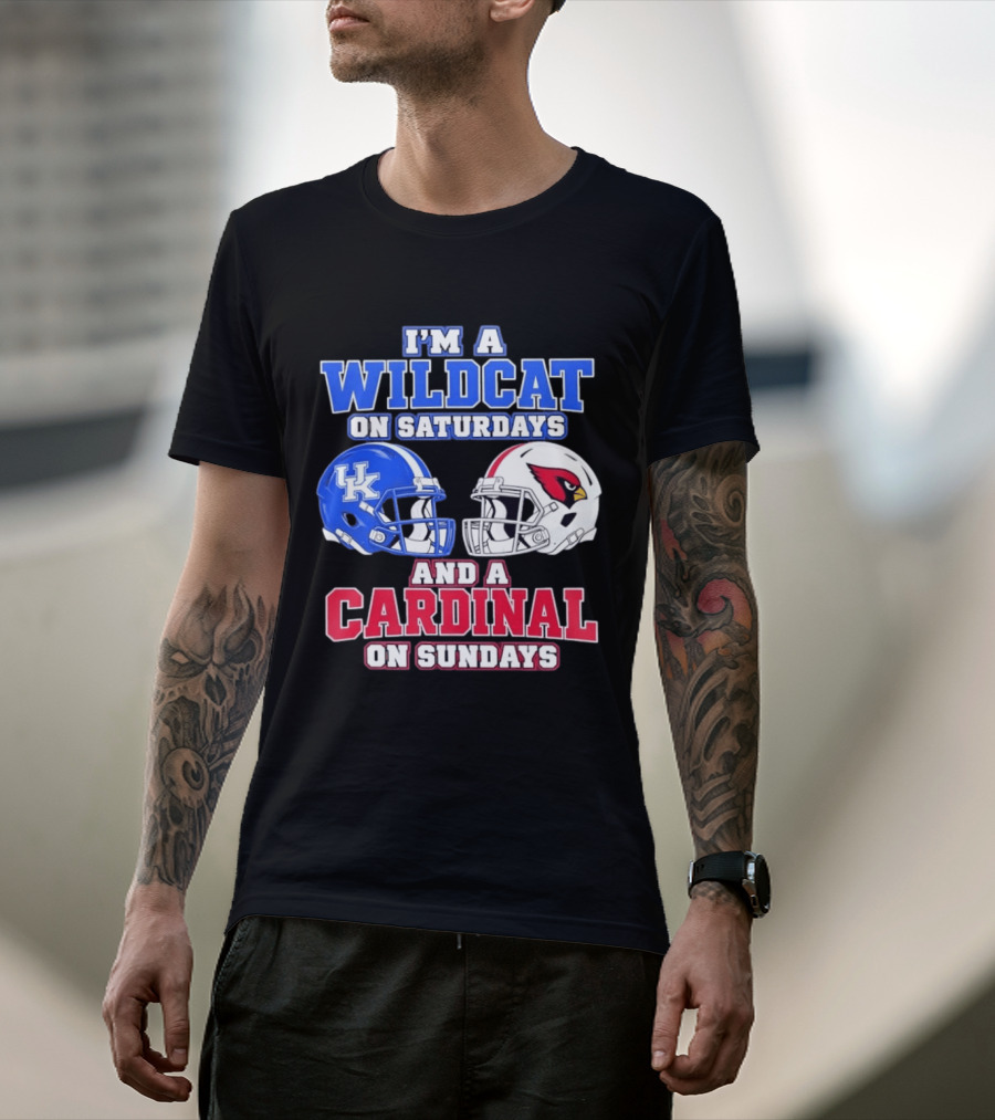 I'm A Wildcat On Saturdays And A Cardinal On Sundays UK And Arizona Football Helmets T-Shirt