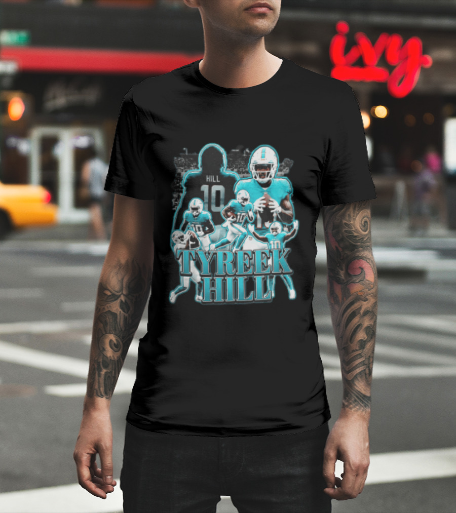 Tyreek Hill Miami Dolphins Football Player Multiple Action Poses T-Shirt