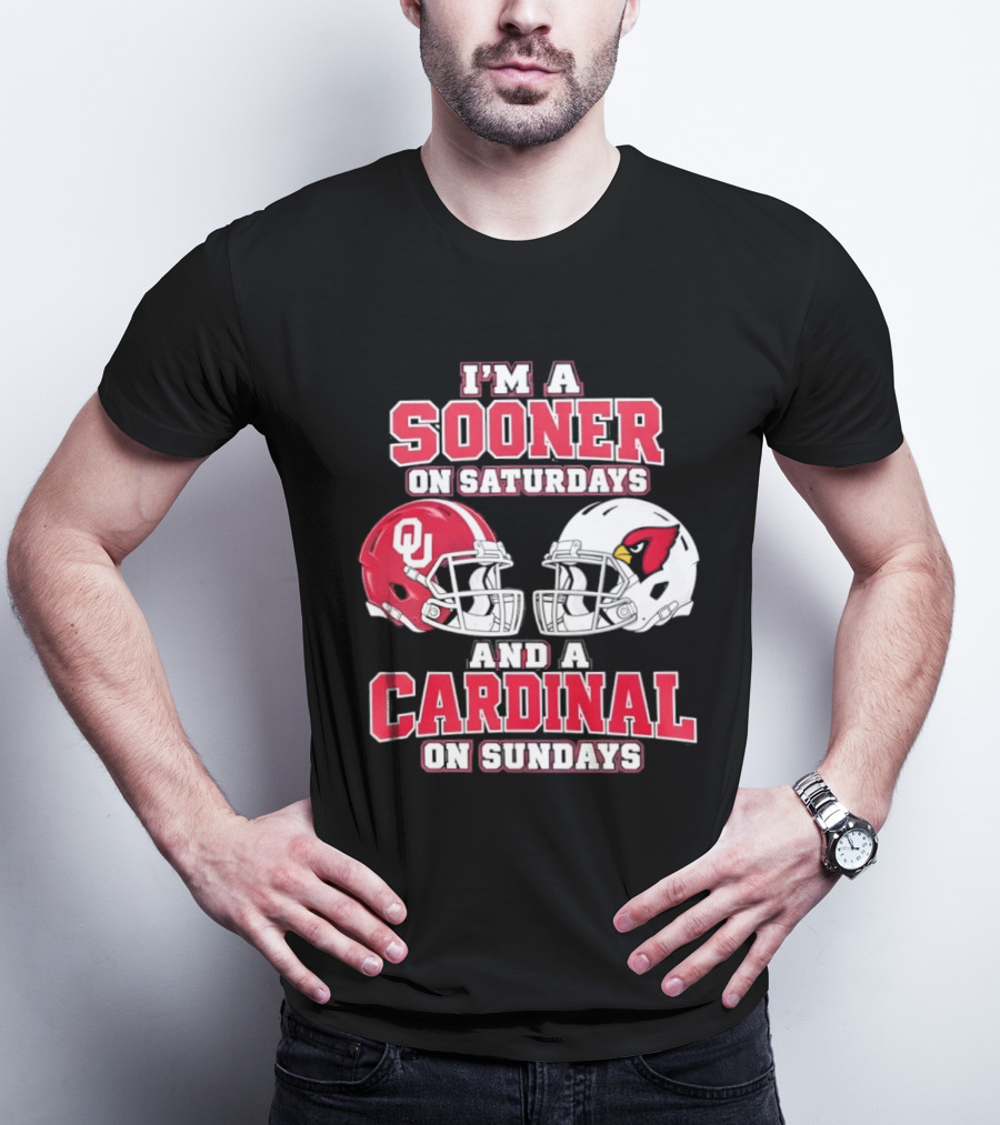 I'm A Sooner On Saturdays And A Cardinal On Sundays Football Helmets T-Shirt