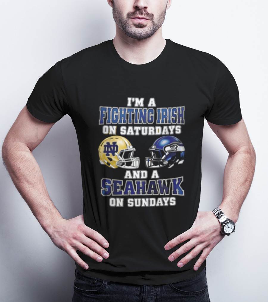 Notre Dame Fighting Irish Saturdays Seattle Seahawks Sundays T-Shirt