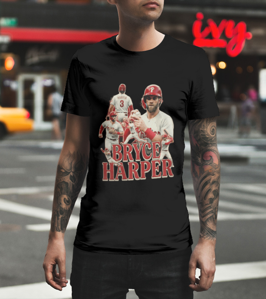 Philadelphia Phillies Bryce Harper Baseball Poses Vintage Look T-Shirt