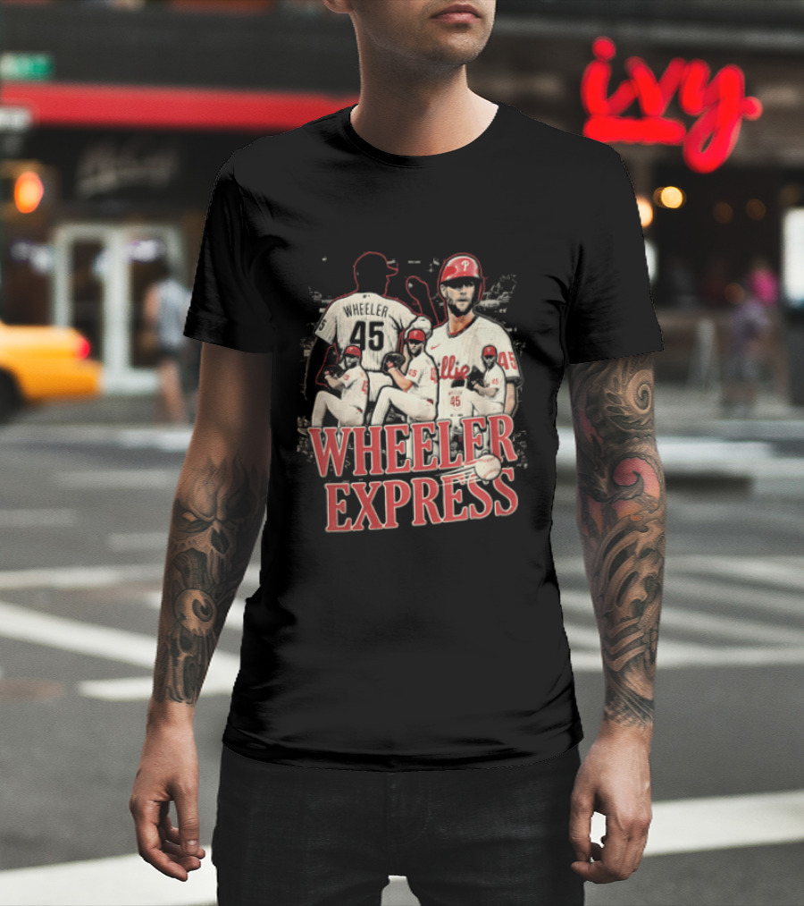 Philadelphia Phillies Wheeler Express 45 Pitching Baseball Collage T-Shirt