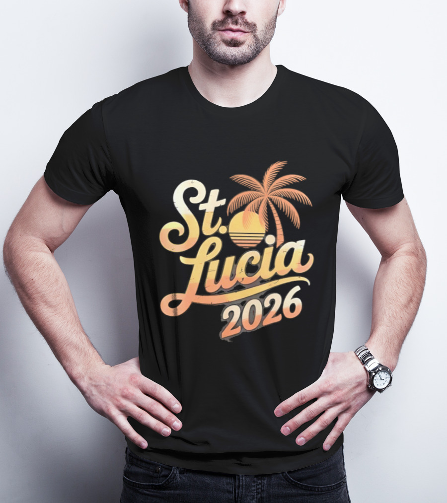 St. Lucia 2026 Palm Tree And Sunset T-Shirt