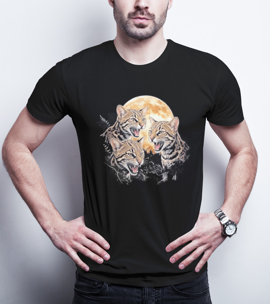 Three Tilcayo Bolivia Cloud Forest Wildcats Full Moon Roaring Trio T-Shirt