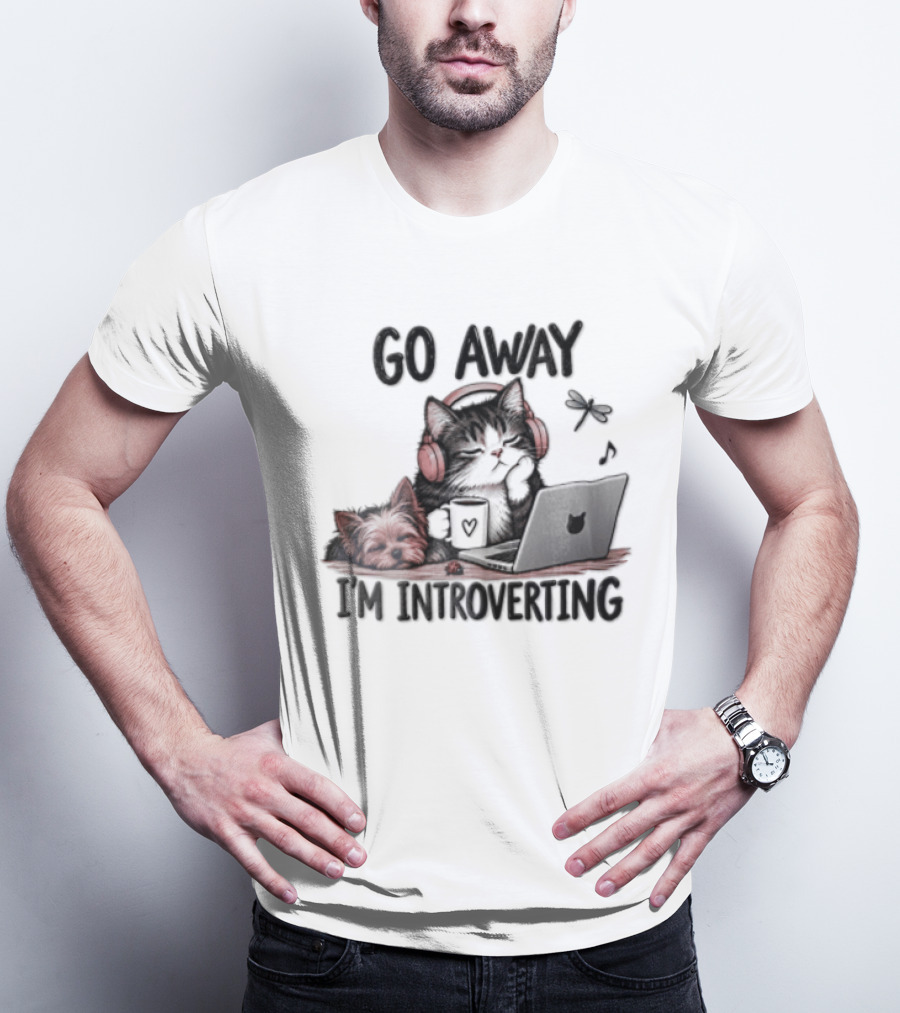 GO Away IM Introverting Cat Headphones Laptop Dog Dragonfly T-Shirt