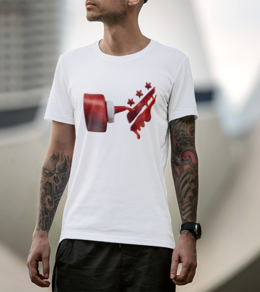 Red Squeeze Bottle Pouring Ketchup With Stars T-Shirt