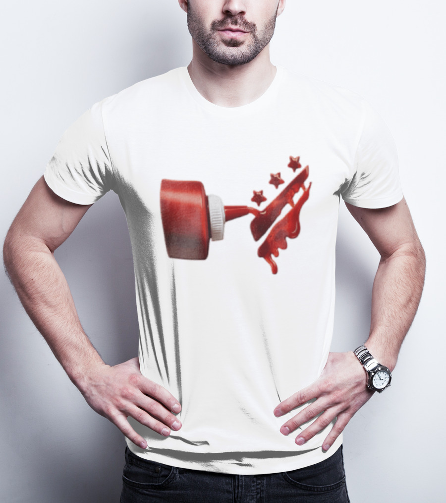 Red Squeeze Bottle Pouring Ketchup With Stars T-Shirt