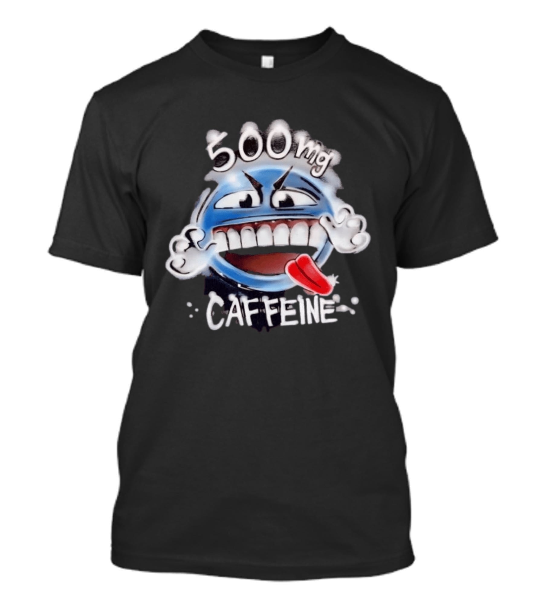 500mg Caffeine Airbrushed Smiley Face Coffee Lover T-Shirt