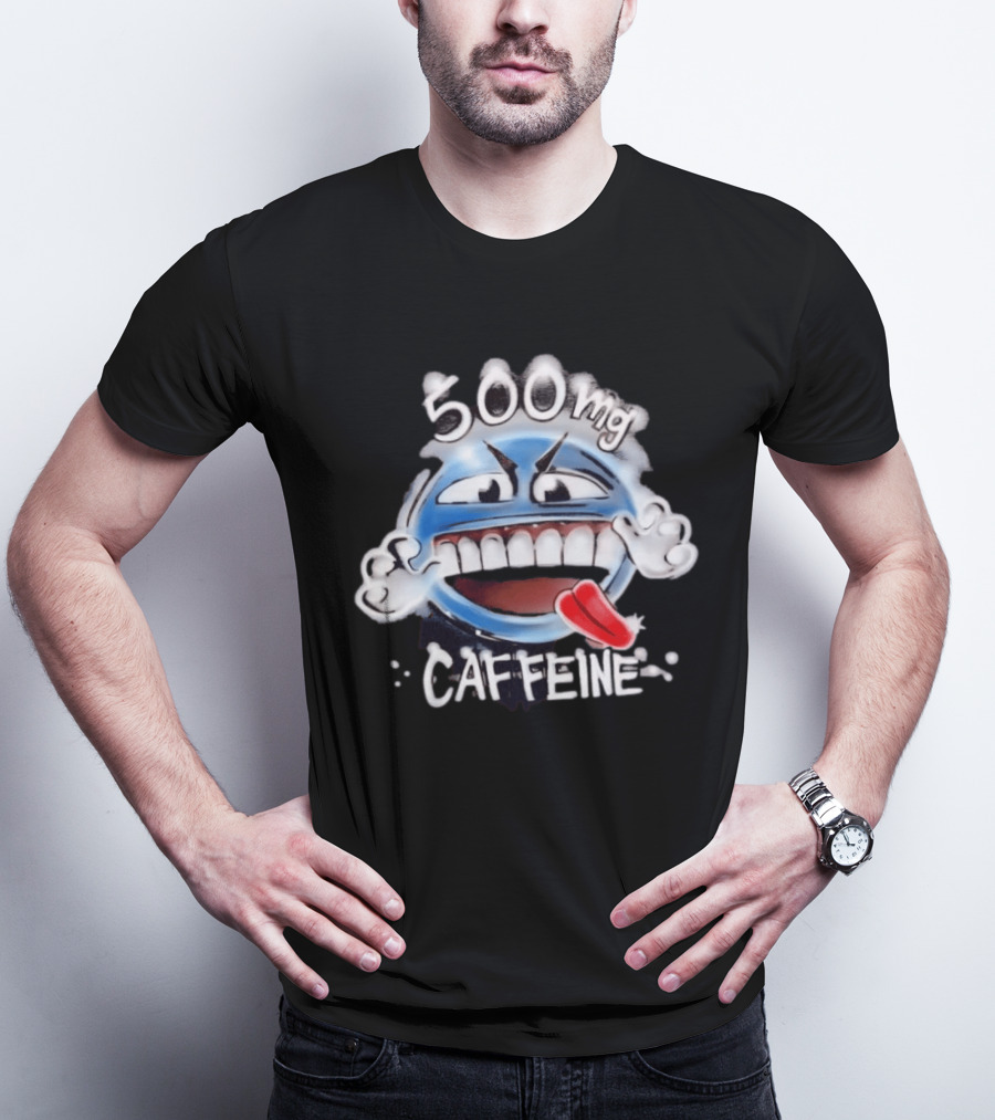 500mg Caffeine Airbrushed Smiley Face Coffee Lover T-Shirt