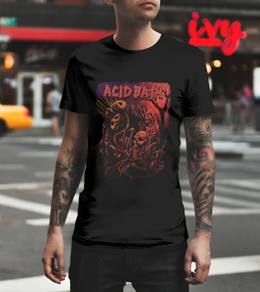 Acid Bath Skeletons And Skulls Allen Jaeger Halloween Horror T-Shirt
