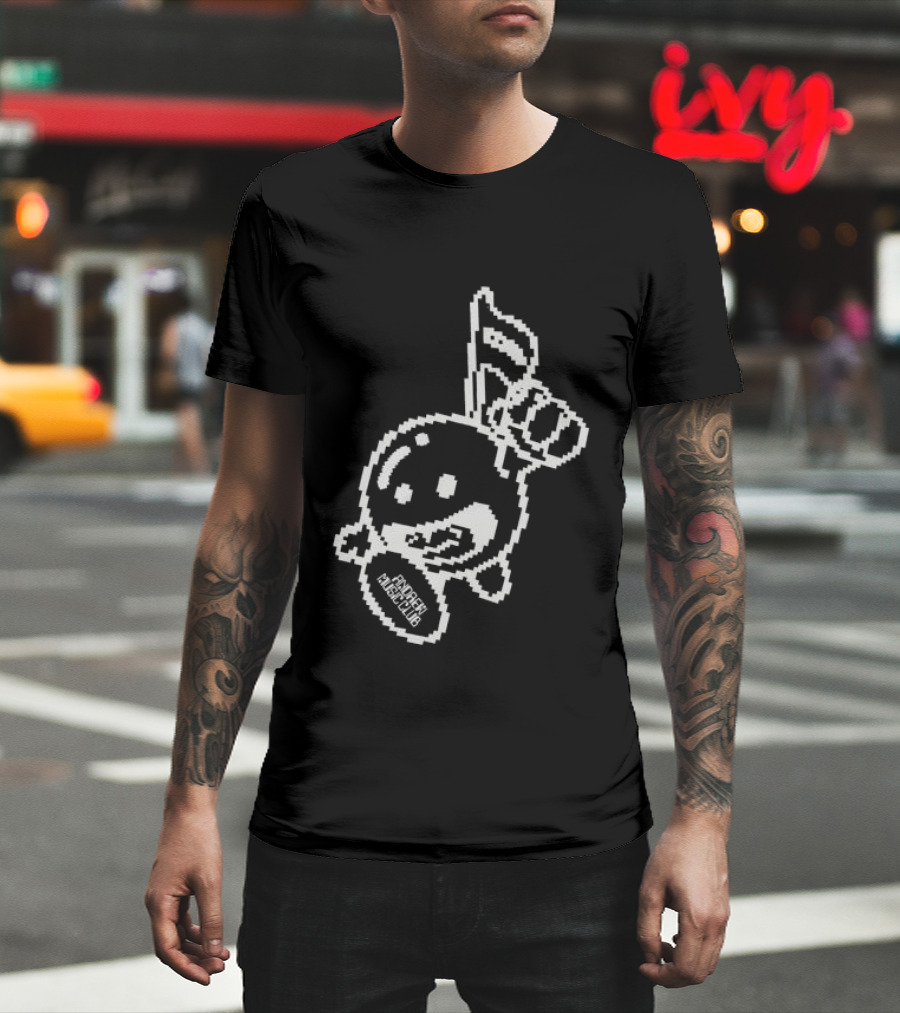 Andrew Miami Store Amc Black Pixel Art Character Holding Flag T-Shirt