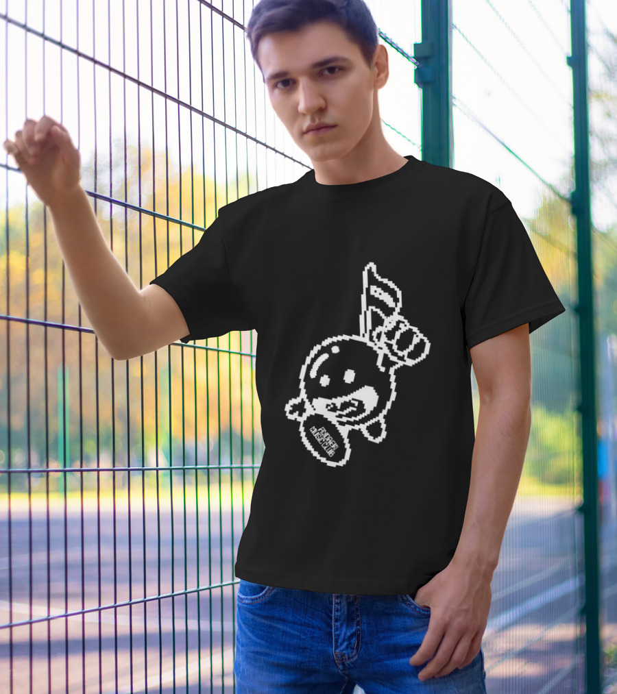 Andrew Miami Store Amc Black Pixel Art Character Holding Flag T-Shirt