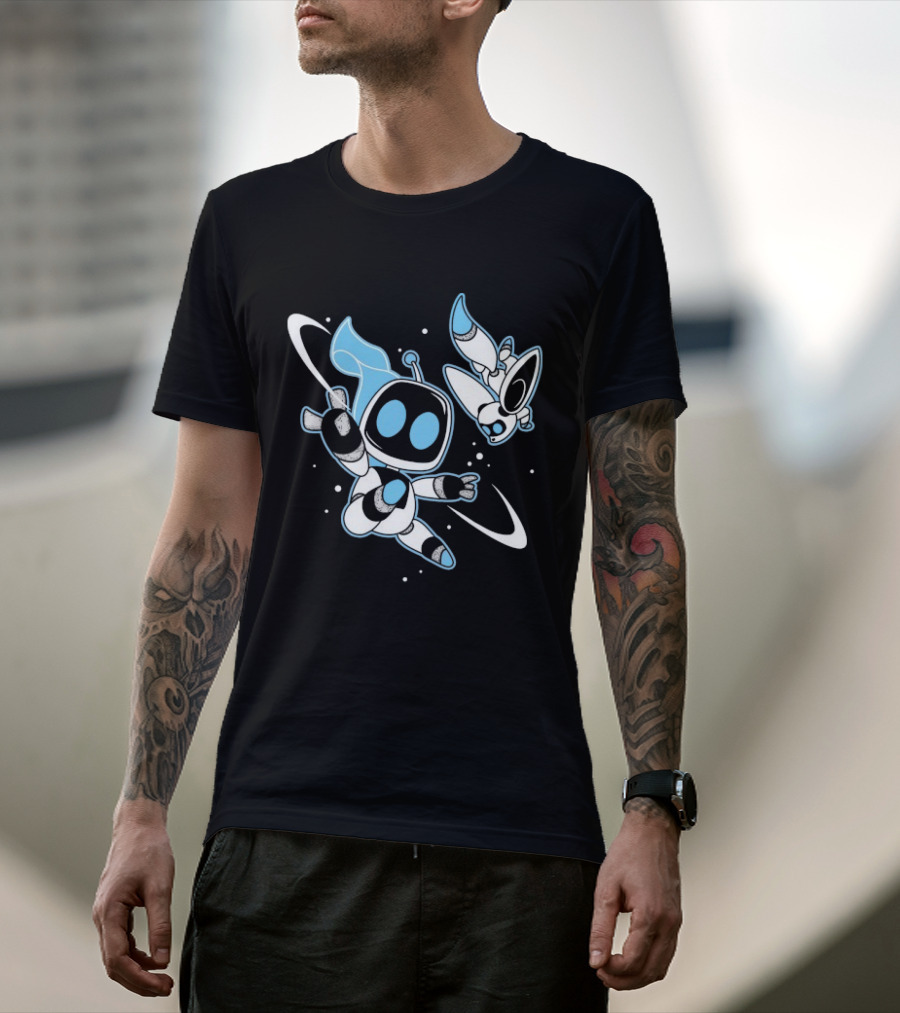Astro Bot Bots In Space Adventure With Robots Floating In Space T-Shirt