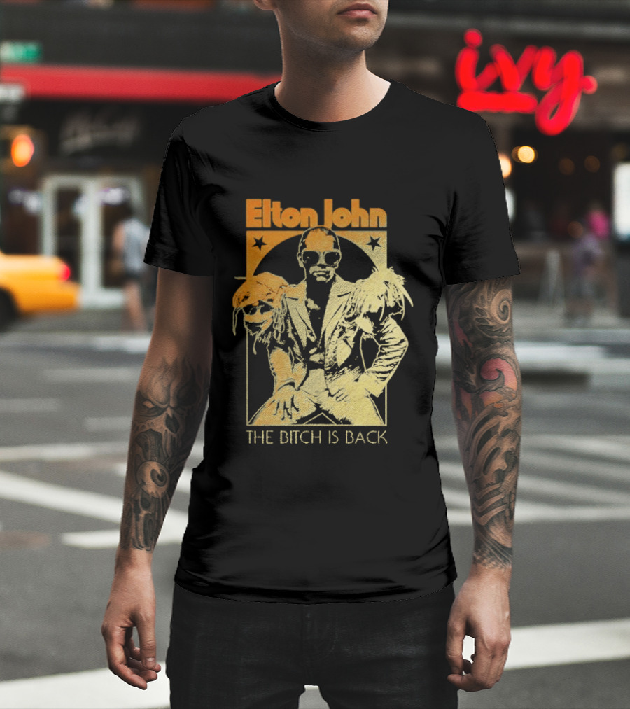 Elton John The Bitch Is Back Retro Style Gold T-Shirt
