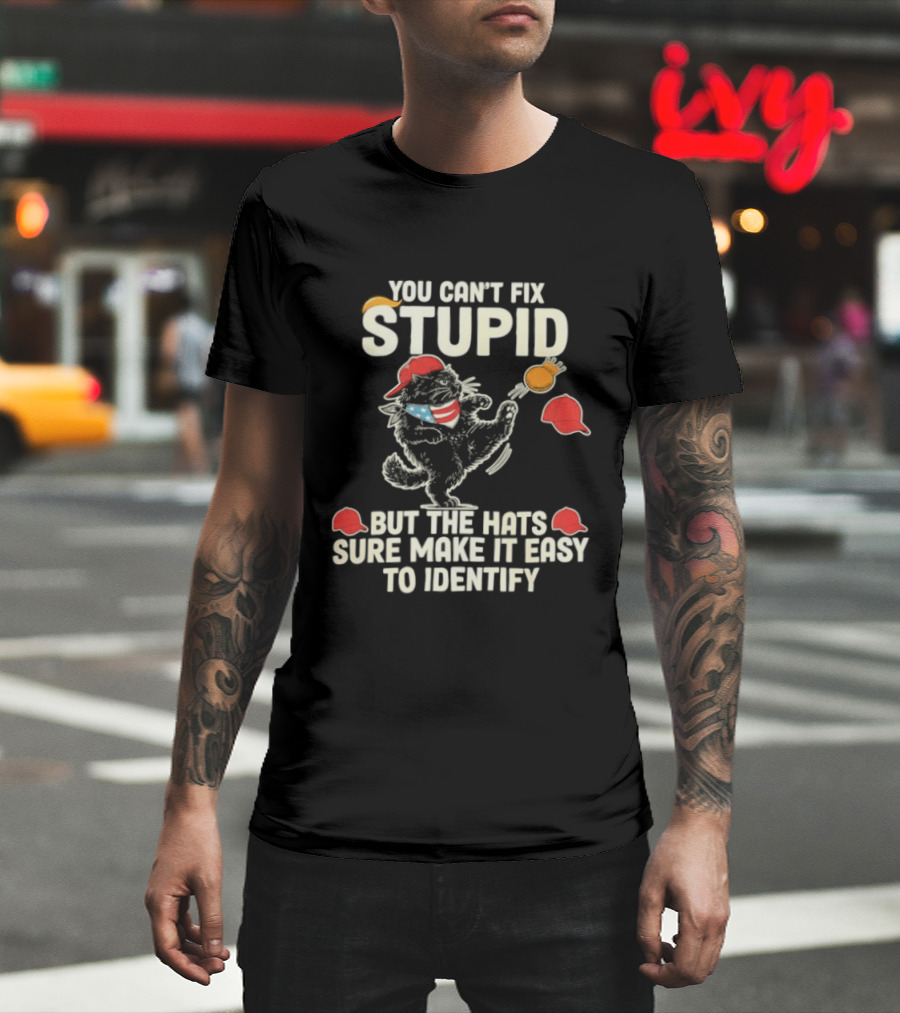 Cat You Can't Fix Stupid But The Hats Sure Make It Easy To Identify T-Shirt