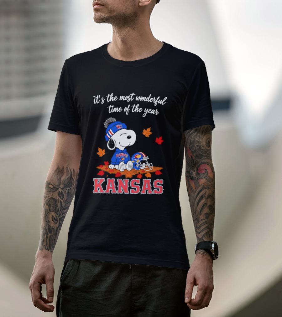 Kansas Jayhawks Snoopy It's The Most Wonderful Time Of The Year T-Shirt