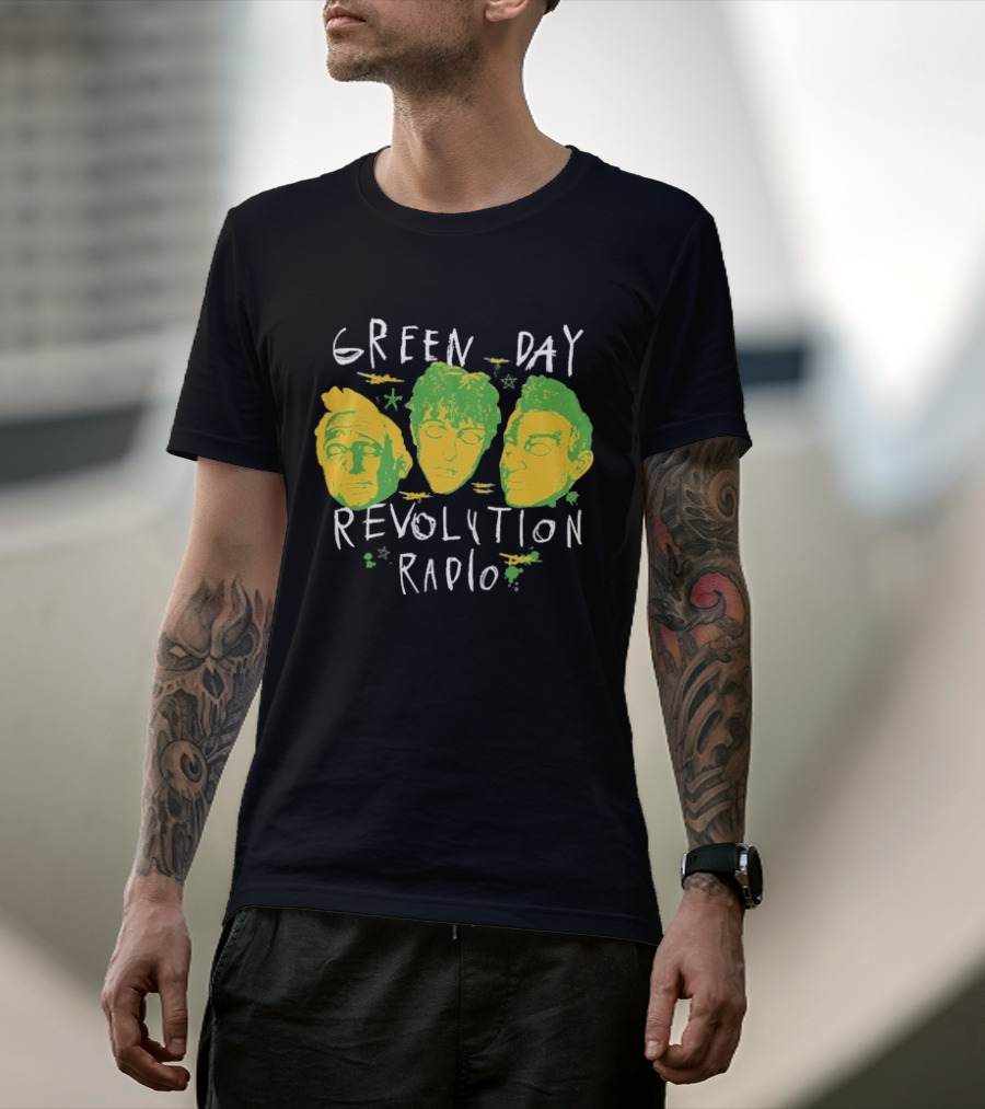 Green Day Revolution Radio Scribble Mask Faces T-Shirt