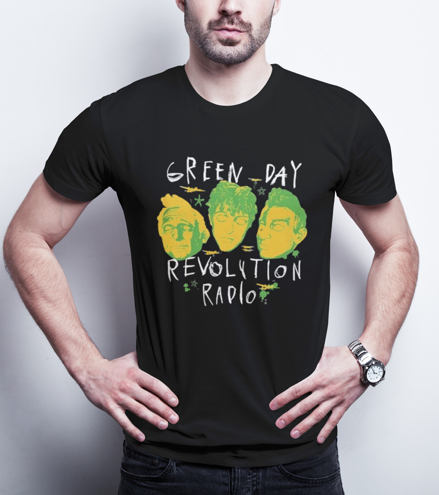 Green Day Revolution Radio Scribble Mask Faces T-Shirt