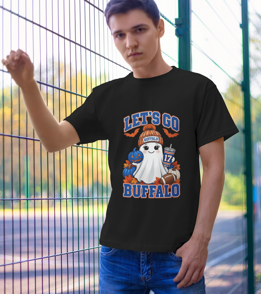 Let's Go Buffalo Halloween Ghost Football Festive Pumpkins 2026 T-Shirt