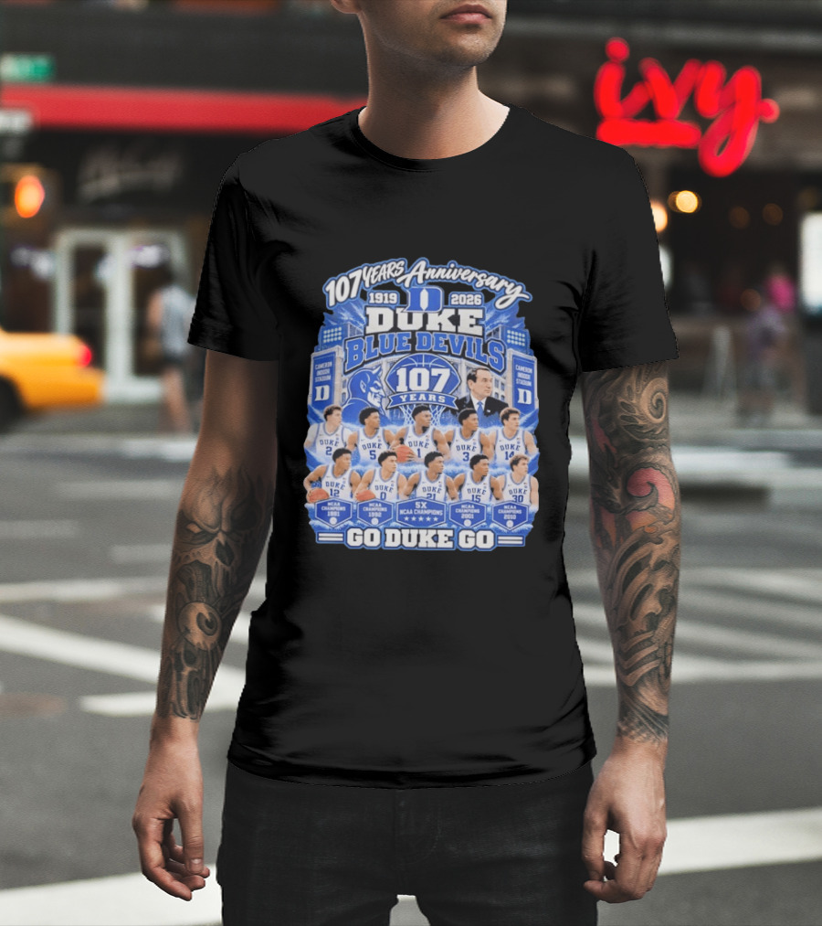 107 Years Anniversary 1919 2026 Duke Blue Devils NCAA Champions 5X Go Duke Go T-Shirt
