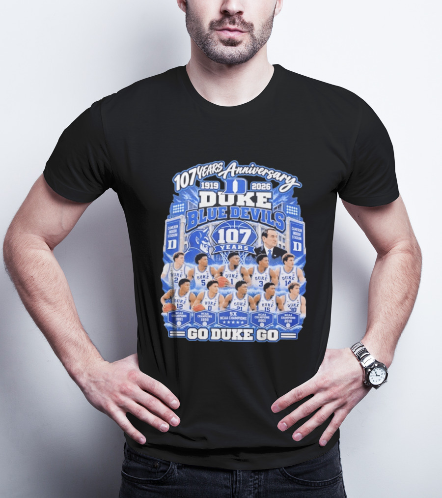 107 Years Anniversary 1919 2026 Duke Blue Devils NCAA Champions 5X Go Duke Go T-Shirt