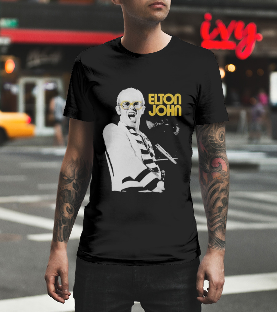 Elton John Classic Concert Series Iconic Glasses And Microphone T-Shirt