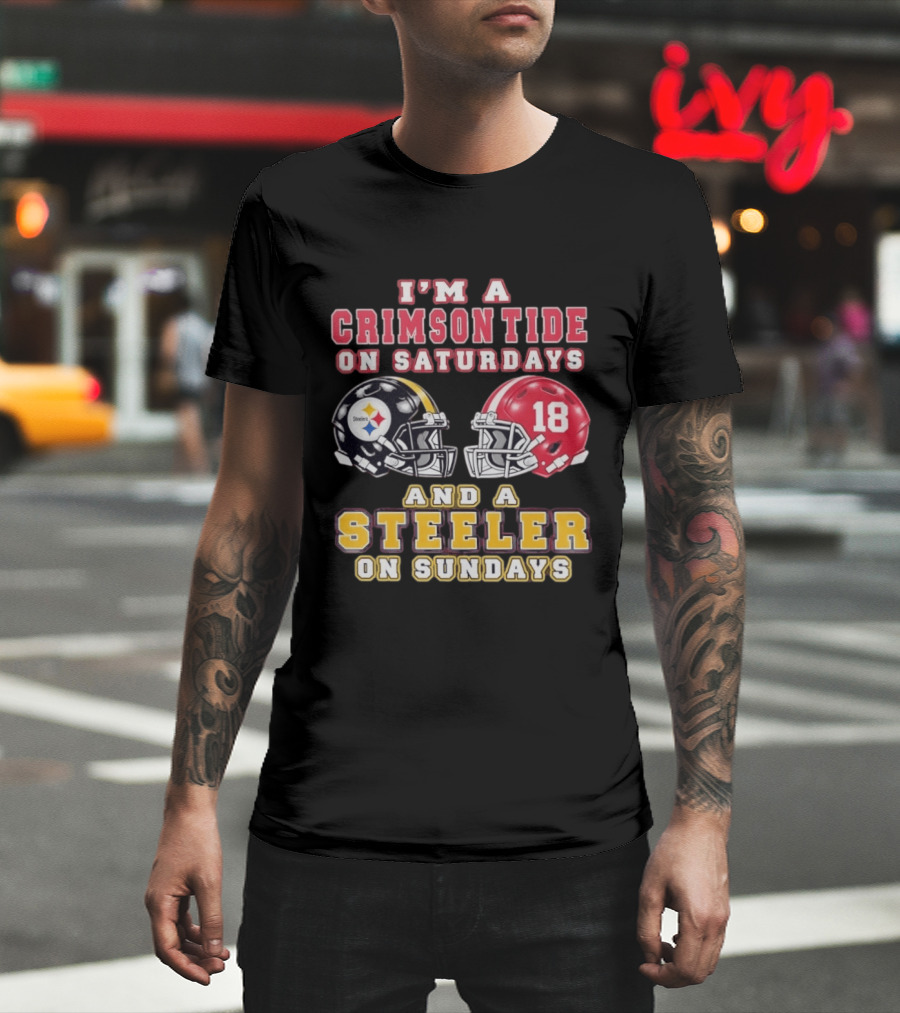 I'm A Crimson Tide On Saturdays And A Steeler On Sundays Football Helmets 18 T-Shirt
