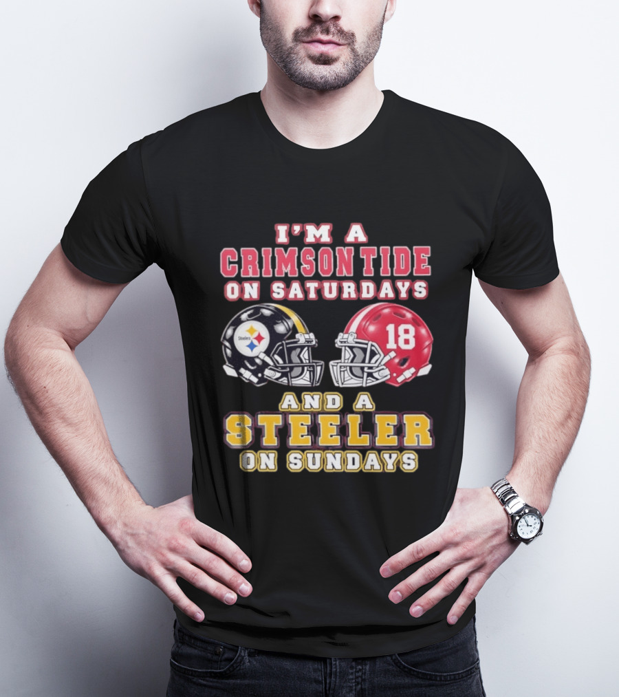 I'm A Crimson Tide On Saturdays And A Steeler On Sundays Football Helmets 18 T-Shirt